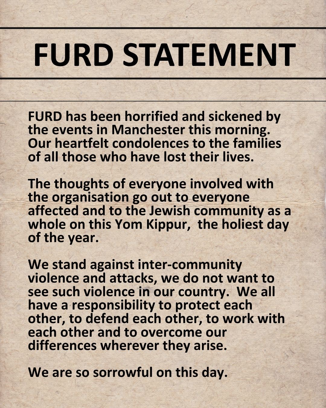 FURD statement on the terrorist attack in Manchester | FURD