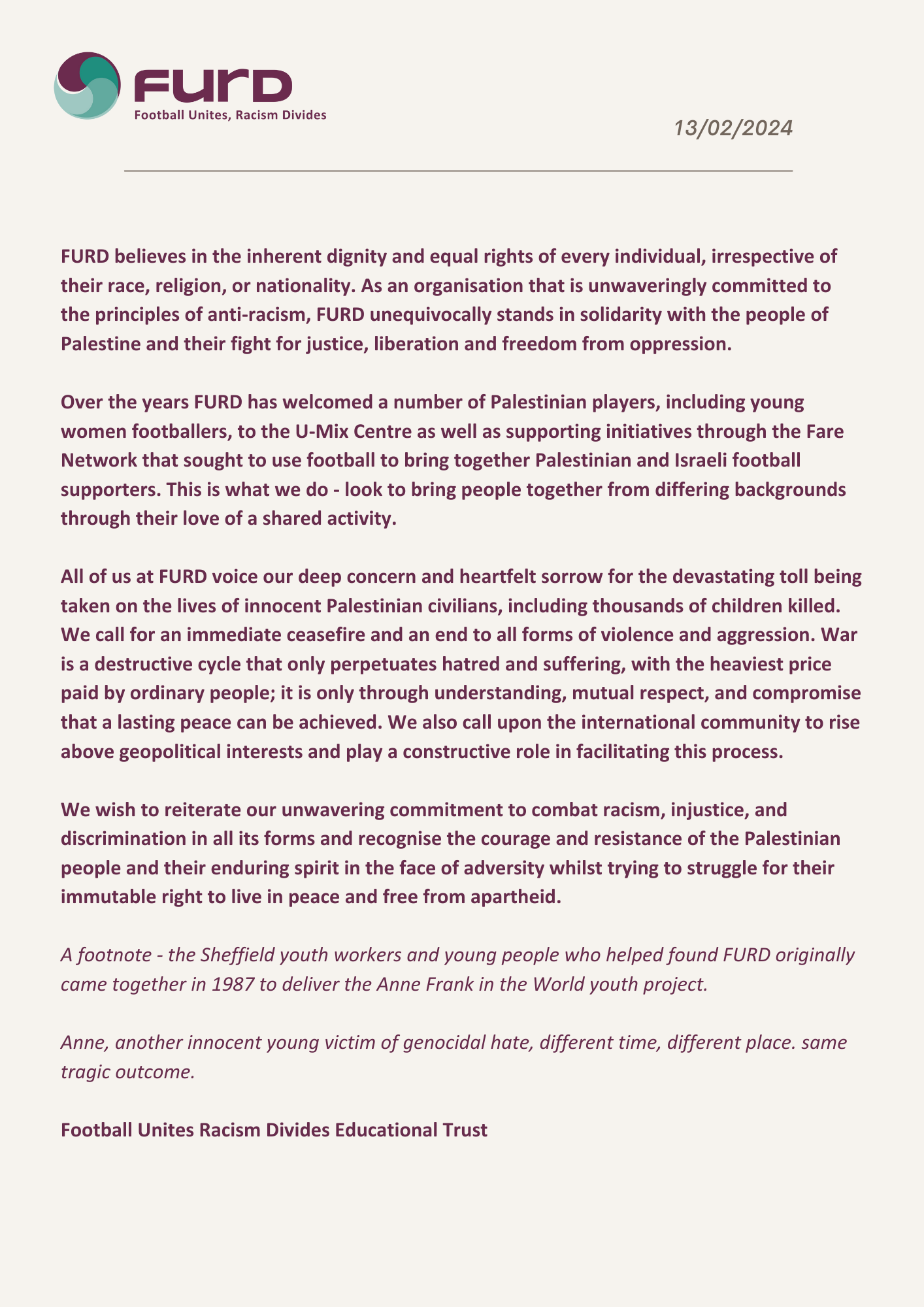 FURD statement on Palestine | FURD